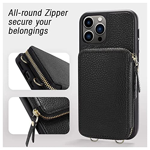ZVE iPhone 13 Pro Crossbody Wallet Case, Zipper Phone Case with RFID Blocking Card Holder Wrist ...