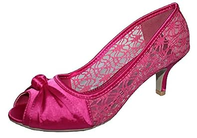 Chic Feet Womens Satin & Lace Prom Wedding Bridal Ladies Peep Toe Low ...