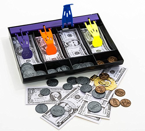 2CHILL Fake Money Drawer Set Cash Register Learn with Realistic Dollars ...