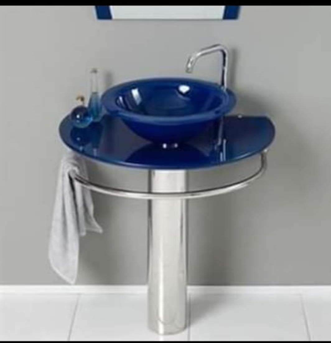 LAVABO Glass Batala Set Round Vessel/Table Top Wash Basin with Bowl ...