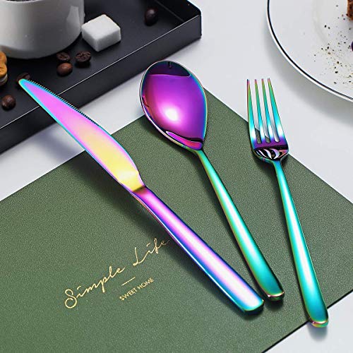 Rainbow Flatware Set 20 Pieces, Stainless Steel Colorful Silverware Set ...
