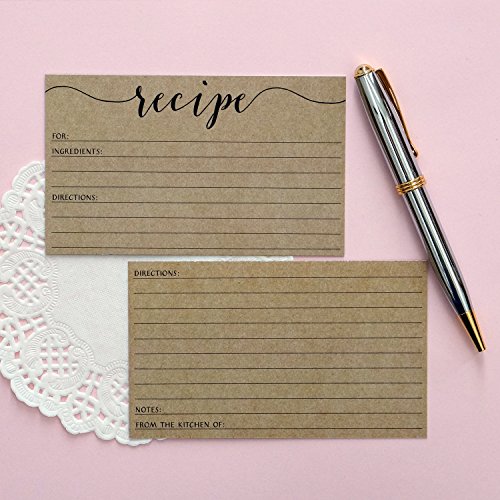Recipe Cards - Size 3x5 - Small Kraft Brown Lined Kitchen Note Card for ...