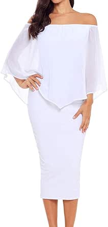 Amazon.com: Alaster Queen Sequined Overlay Party Dress Chiffon Poncho Slit Sleeve Pencil ...