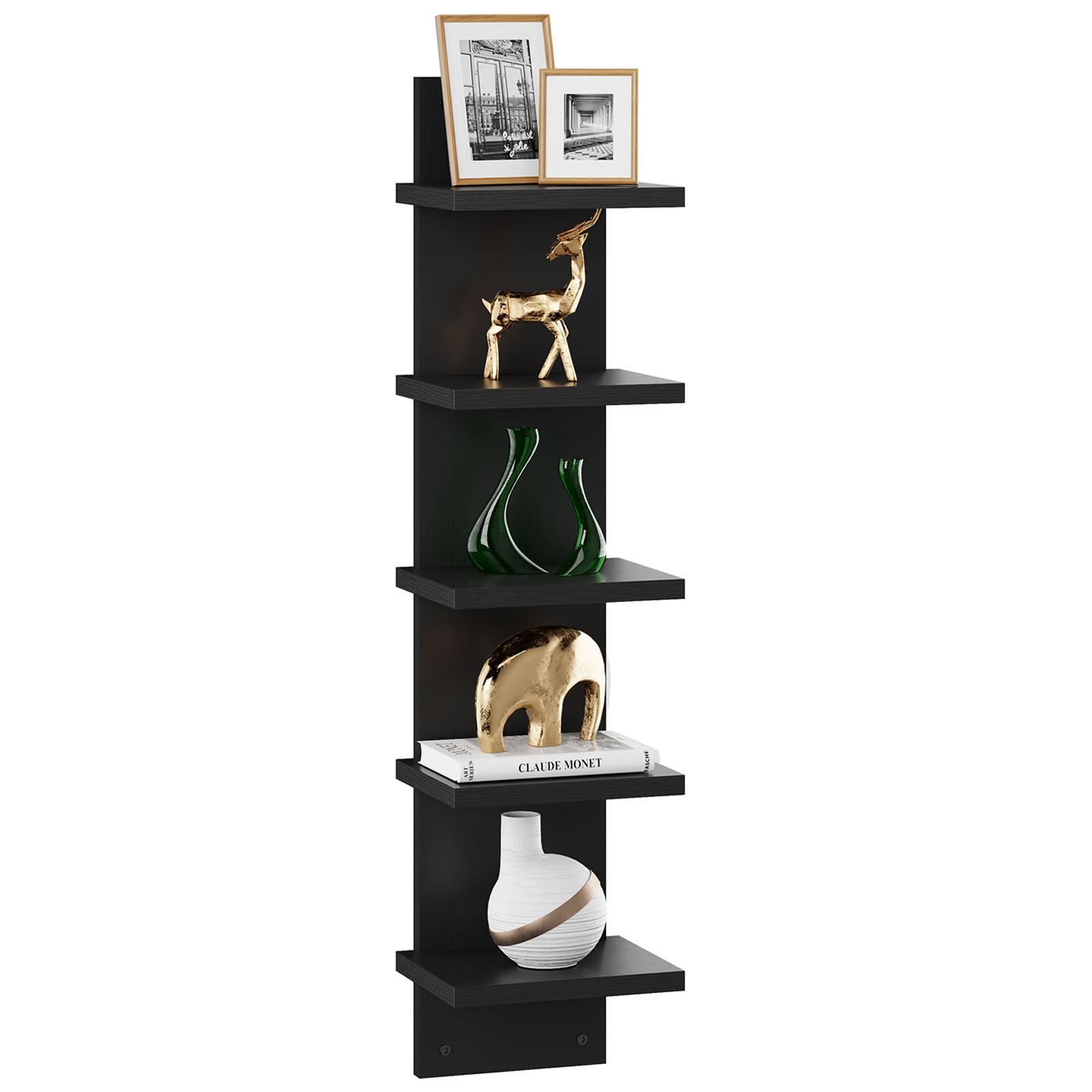IBUYKE 5 Tier Wall Shelf Unit,Black Vertical Shelf,Floating Storage ...