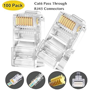 RJ45 CAT6 Pass Through Connectors 100 Pack - Easy and Fast Termination ...