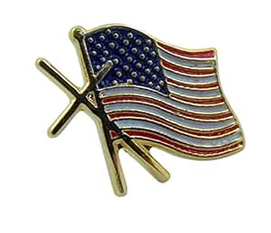 Amazon.com: Gold Tone and Enameled American Flag Cross Believer Lapel ...