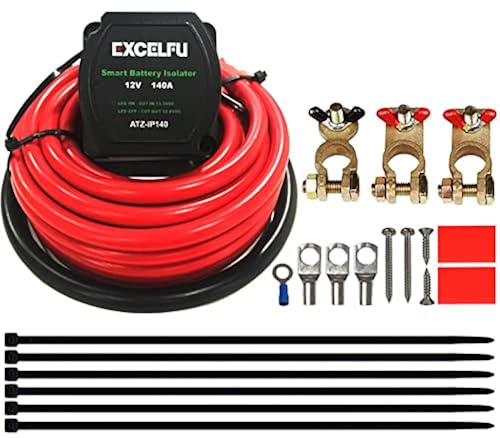 EXCELFU Dual Battery Isolator Kit, 12V 140 Amp Smart Voltage Sensitive ...