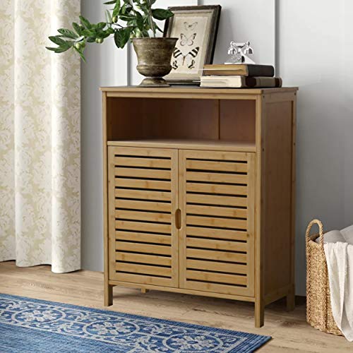 MUPATER Bamboo Bathroom Storage Cabinet with Door and Shelves ...