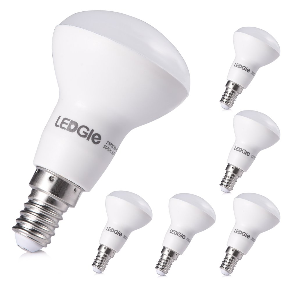 LEDGLE 6 Pack E14 LED Light Bulbs, 6W R50 Reflector Bulbs, 50W ...