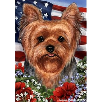Amazon.com : Best of Breed Yorkie Puppy Cut Patriotic Garden Flags ...