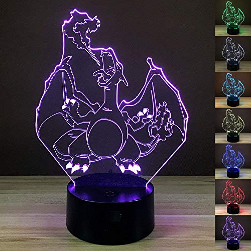 3D LED Charizard Optical Illusion Night Light,ZTOP 7 Color Change Touch ...