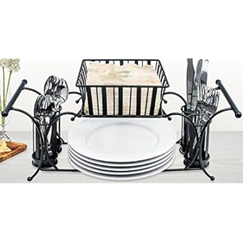 Amazon.com | Black Metal Mesh Kitchen / Picnic Buffet Caddy Holder for ...