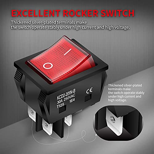 30A 250V KCD2 KCD4 Rocker Switch DPST 4 Pin Red Lighted 220V Rocker ...