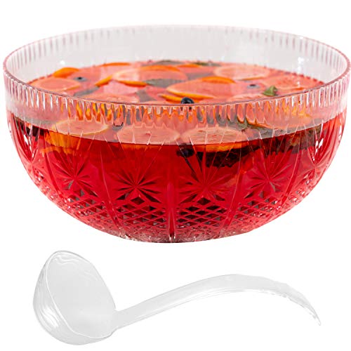 Crystal Cut Plastic Punch Bowl With Ladle 3 Gallon Large Bowls For ...