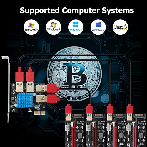 ACTIMED PCI-E Splitter 1 to 4 PCI Express USB Port Riser Card / PCIE X1, X4, X8, X16 Slots GPU ...