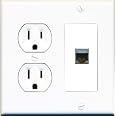15 Amp Round Power Outlet 1 Port Cat6 Shielded Ethernet Wall Plate ...