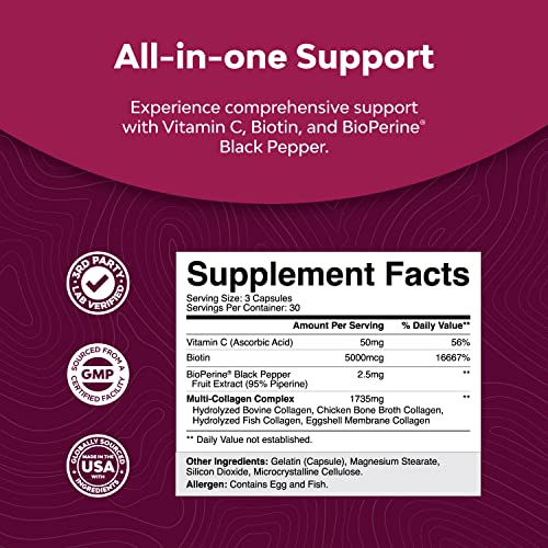 Advanced Multi Collagen Complex - Biotin and Collagen Supplement for ...