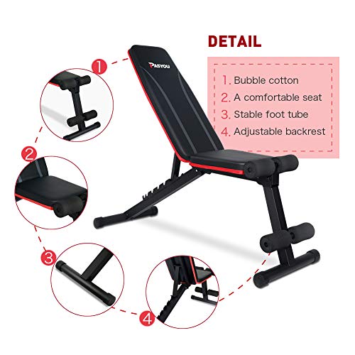 PASYOU Adjustable Weight Bench Full Body Workout Foldable Incline ...