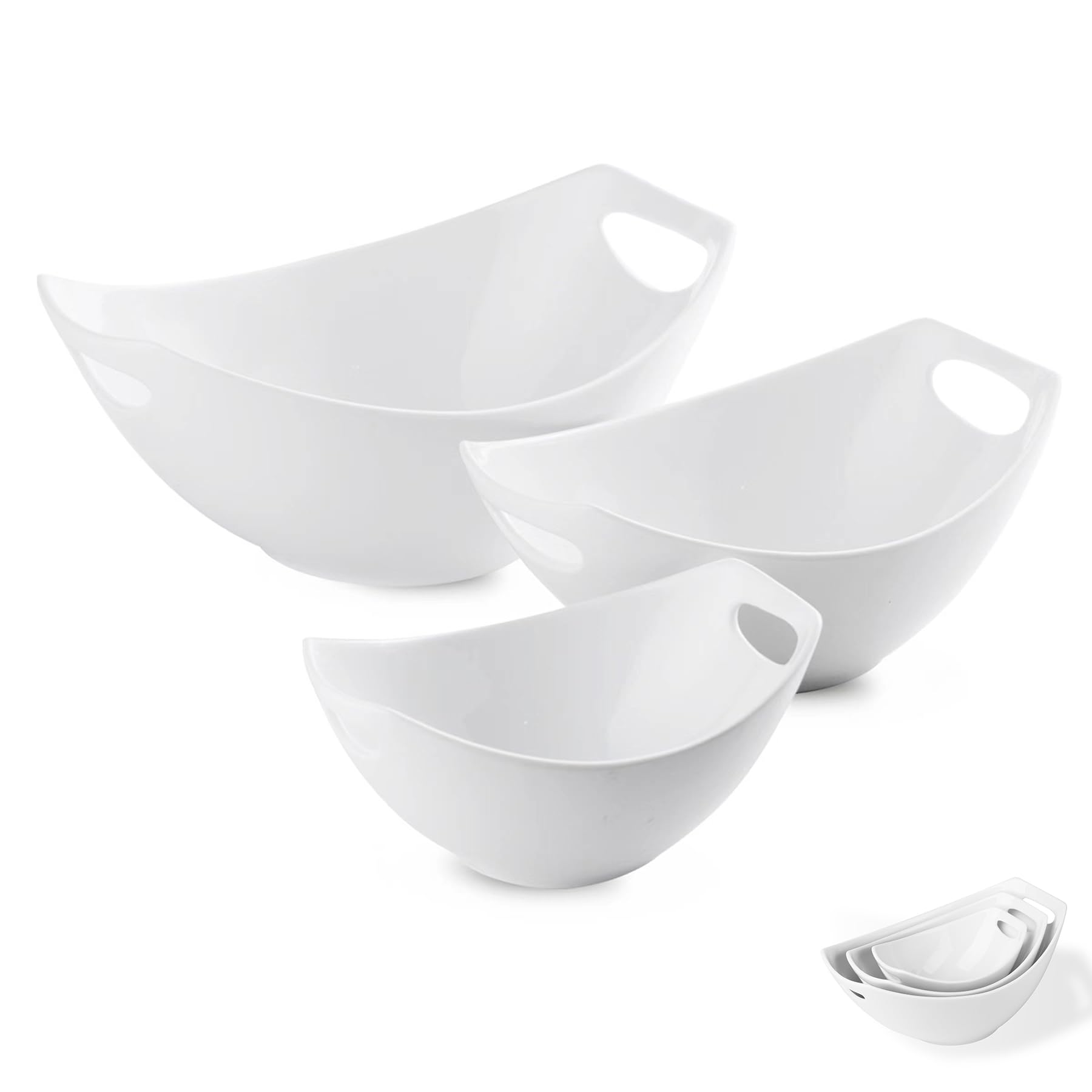 LAUCHUH Serving Bowls with Handles, Porcelain Serving Dishes White ...
