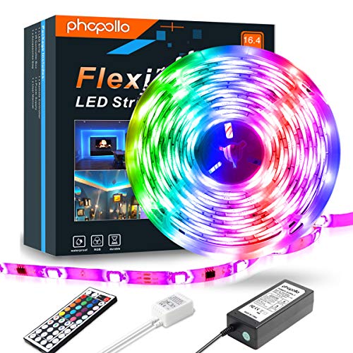 PHOPOLLO Led Strip Lights RGB Color Changing P511S 16.4ft 5050 Color Changing Flexible Led ...