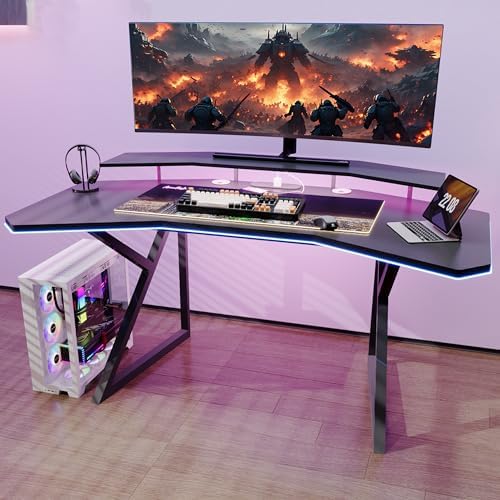 VariFurnx 160cm Wing-Shaped Gaming Computer Desk with Power Outlet and ...