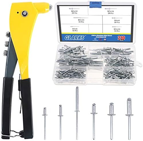 Glarks Heavy Duty Riveter Set, 210Pcs Aluminum Blind Rivets Assortment ...
