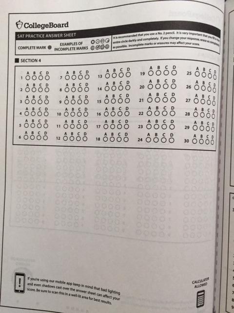Redesigned SAT Answer Sheet : r/Sat