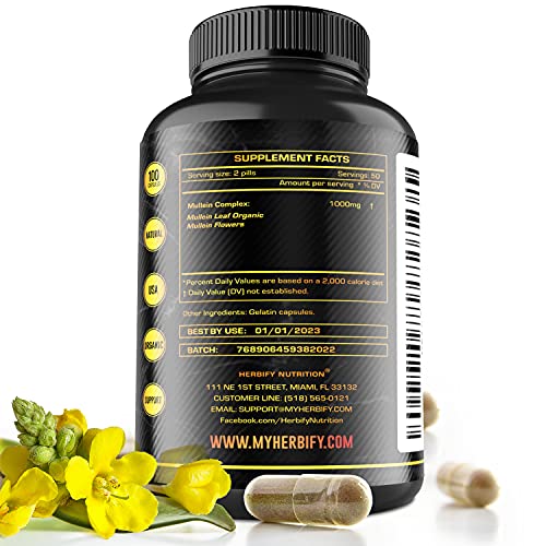 Mullein Leaf Capsules 1000mg, Mullein Lung Complex (Verbascum Thapsus ...