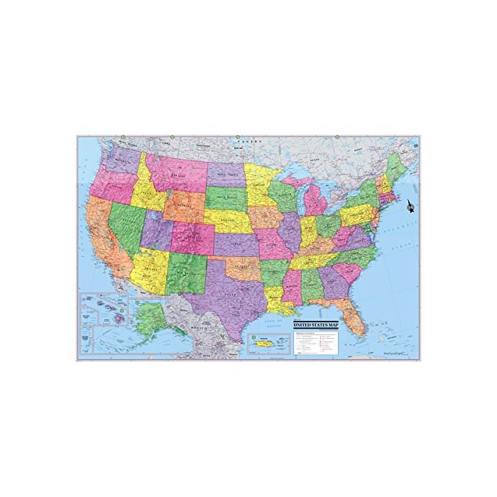 Buy CoolOwlMaps United States Wall Map Poster 36"x24" USA Rolled Paper ...