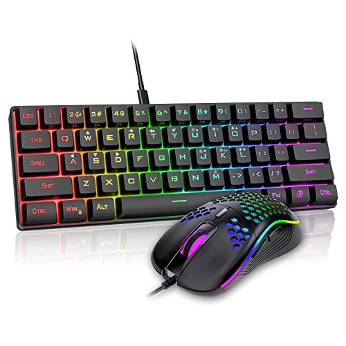 RedThunder 60% Gaming Keyboard and Mouse Combo, Ultra-Compact 61 Keys ...