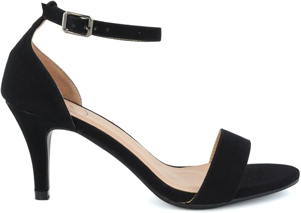 Womens Low Heel Sandals Peep Toe Stiletto Ladies Barely There Ankle ...