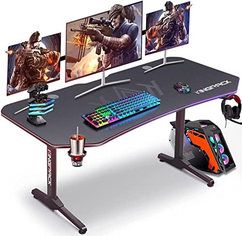 KINGRACK 160 CM T-Shaped Gaming Desk, Gaming PC Desk, Large Gamer ...