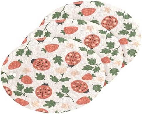 Kigai Red Strawberry and Ladybug Non-Scratch Scrub Sponges,Dual Sided ...