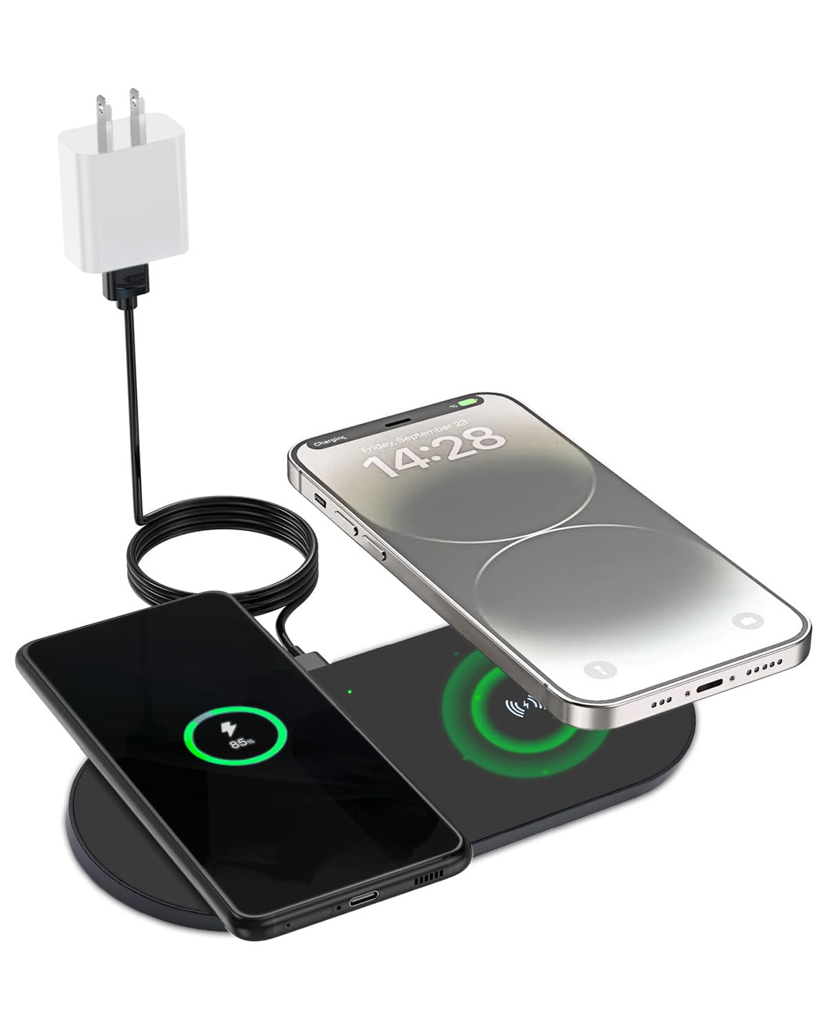 OhM-ega Dual Wireless Charger with Adapter,10W Fast Charging, Qi ...