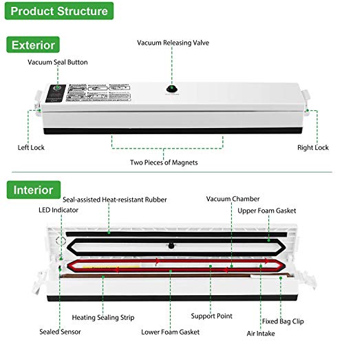 Goscien Food Vacuum Sealer Machine, One-Button Sealer Sealing System for Dry & Moist Food ...