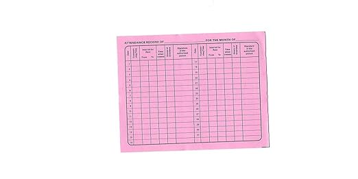 Bapuji Muster Attendance Card for Shops and Establishments Act or Other ...