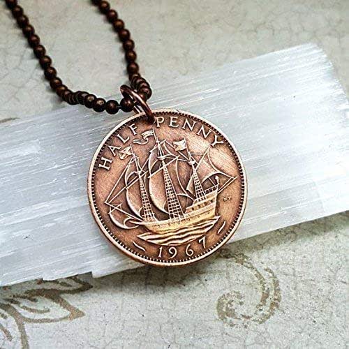 Amazon.com: Ship necklace. Coin Necklace. Vintage English copper ship ...