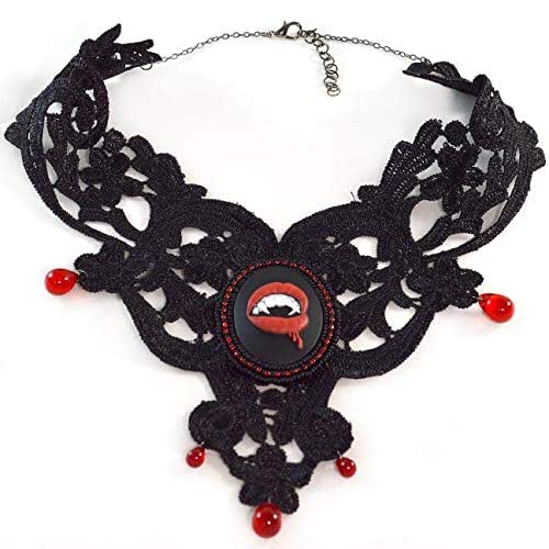 Amazon.com: Vampire Costume Necklace Gothic Jewelry Black Lace Choker ...