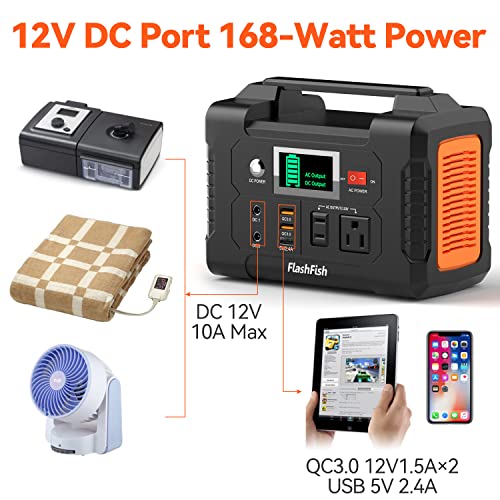 200W Portable Power Station, FlashFish 40800mAh Solar Generator With 110V AC Outlet/2 DC Ports/3 ...