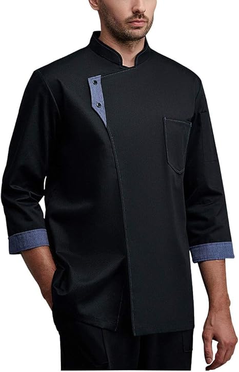Amazon.com: Denim Contrast Chef Jacket Uniform Coat Classic Long ...