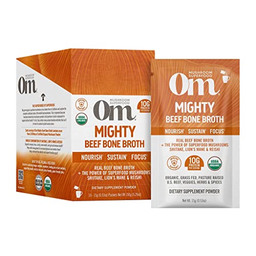Om Mushroom Superfood Mighty Beef Bone Broth 10g Protein Powder, Single ...