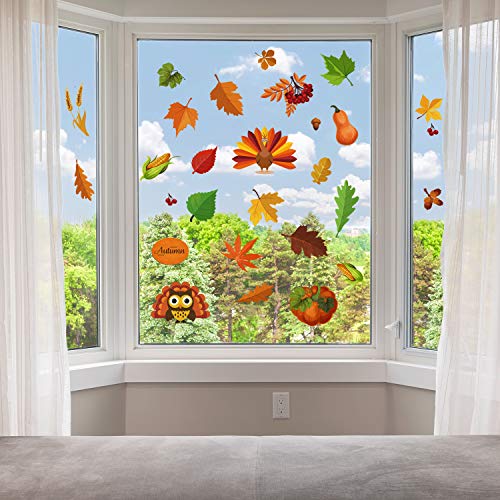 210 Pieces Fall Leaves Window Cling Stickers Thanksgiving Autumn Leaves ...