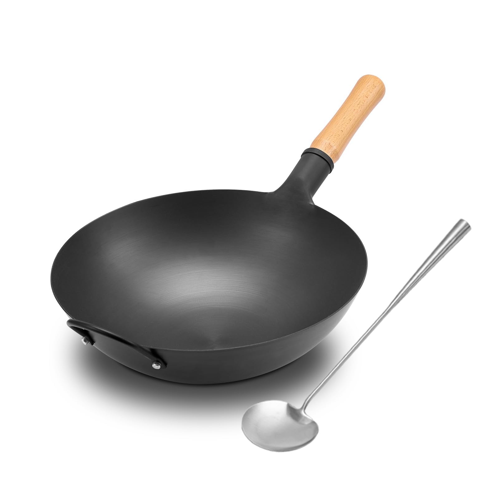 WANGYUANJI Iron Wok,13.38’’ Traditional Round-Bottom Wok, Chef’s ...