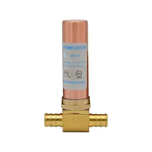 HYDRO MASTER Tee Water Hammer Arrestor，Clean Brass,1/2" Pex x 1/2" Pex ...