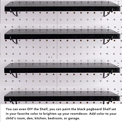 Black Pegboard Shelf, 4 Pack Wooden Pegboard Shelves with Metal ...