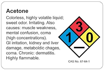 Acetone Chemical Label - 2" x 3" - 10 pack - Weatherproof Semi-Gloss ...