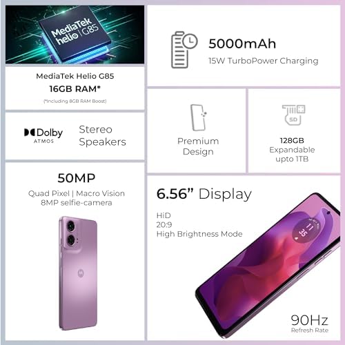 MOTOROLA g24, 8GB+8GB RAM, 128GB ROM, MTK Helio G85, 6.6 Extra Bright 90Hz Display, 5000mAh ...