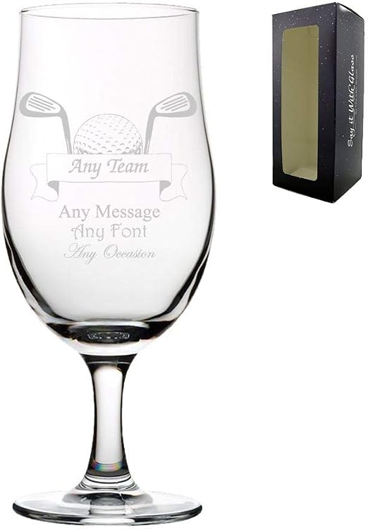 Personalised Engraved Sports Award Golf Trophy, 20oz Stemmed Pint Glass ...