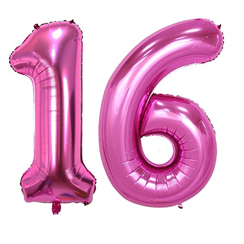 Buy Langxun 40inch Pink Number 16 Foil Number Balloons for 16th ...