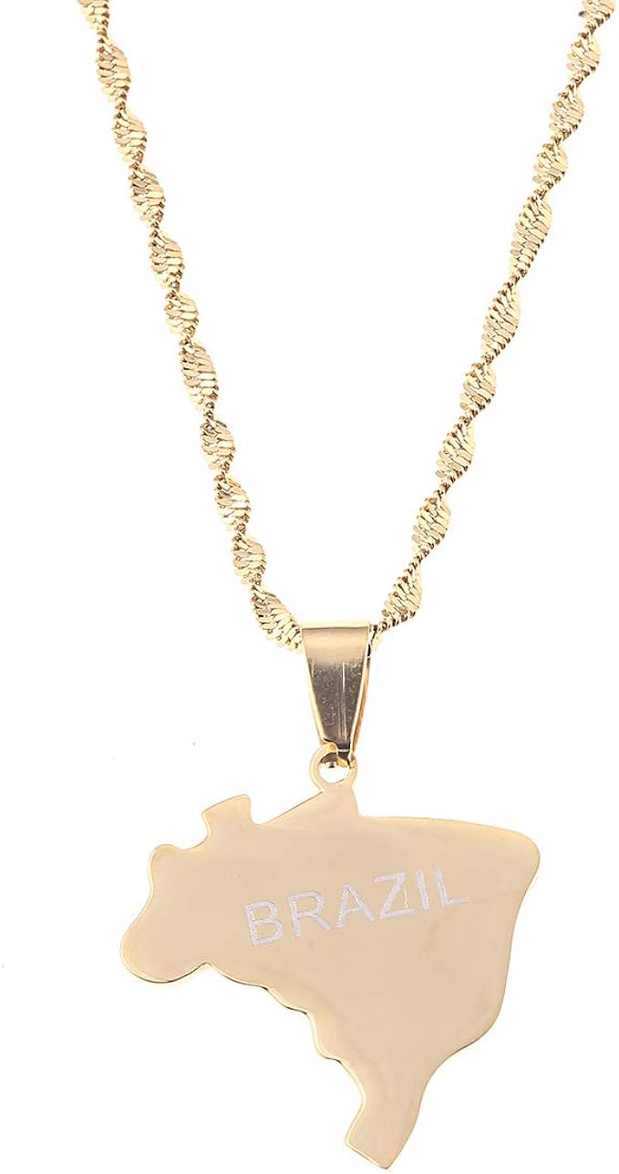 Amazon.com: Stainless Steel Brazil Map Flag Pendant Necklace for Women ...